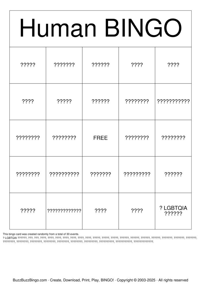 Human BINGO Bingo Cards to Download, Print and Customize!