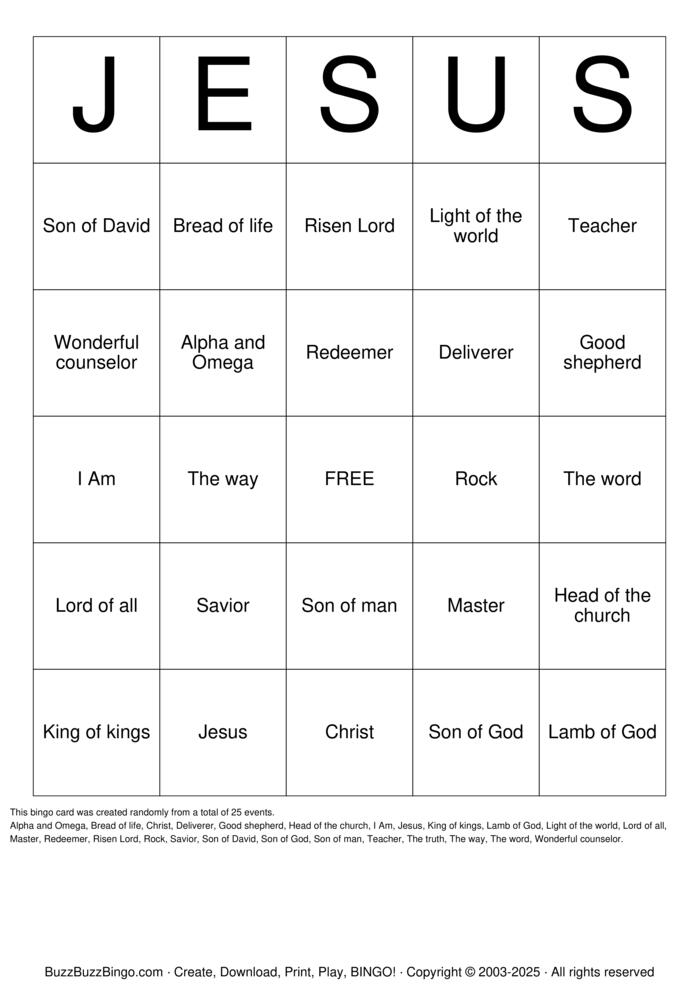 Jesus Bingo Cards to Download, Print and Customize!