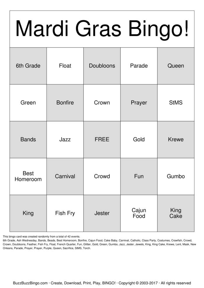 Mardi Gras Bingo Bingo Cards to Download, Print and Customize!