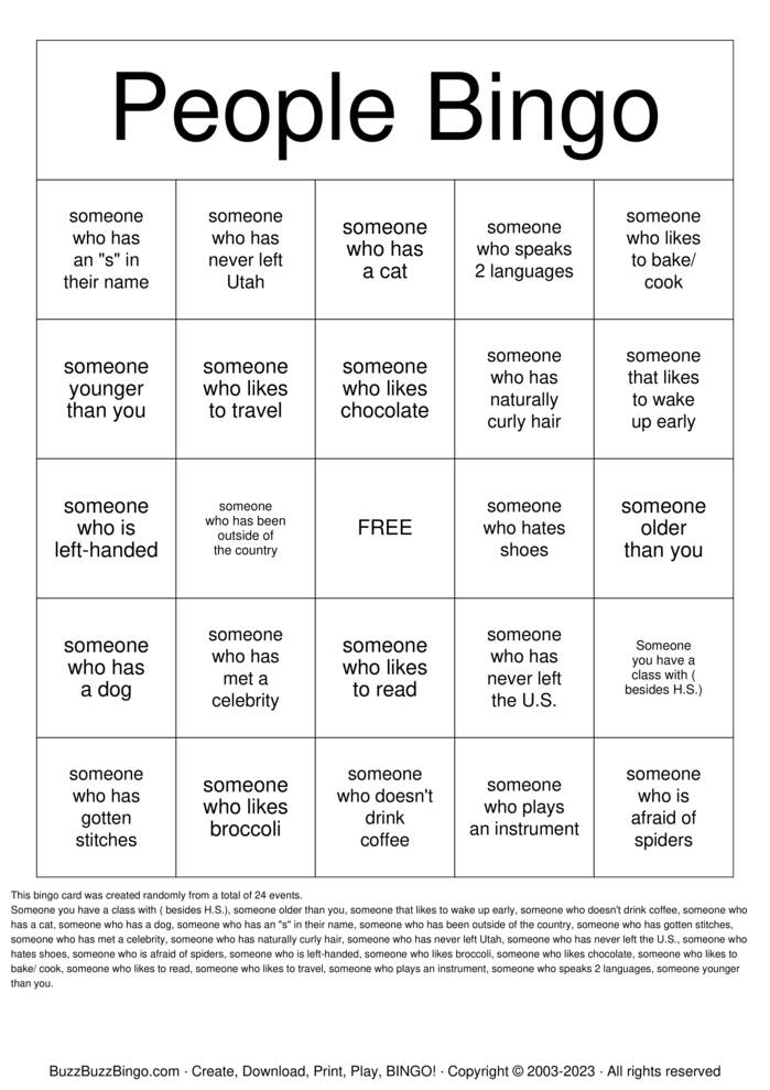 People Bingo Bingo Cards to Download, Print and Customize!