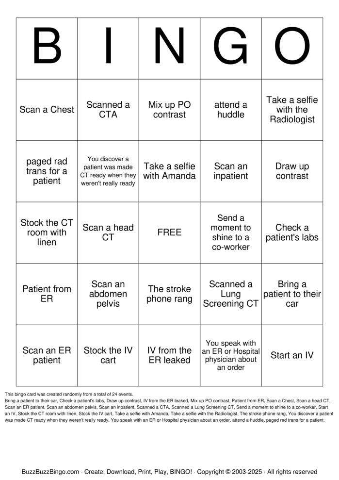 RADIOLOGY WEEK CT SCAN Bingo Cards to Download, Print and Customize!