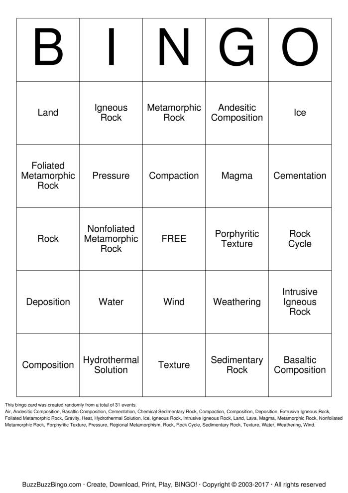 Rock Cycle Bingo Cards to Download, Print and Customize!