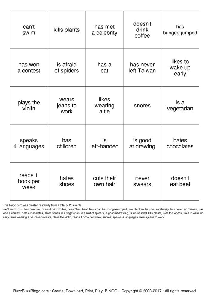 Small Talk Bingo Cards to Download, Print and Customize!