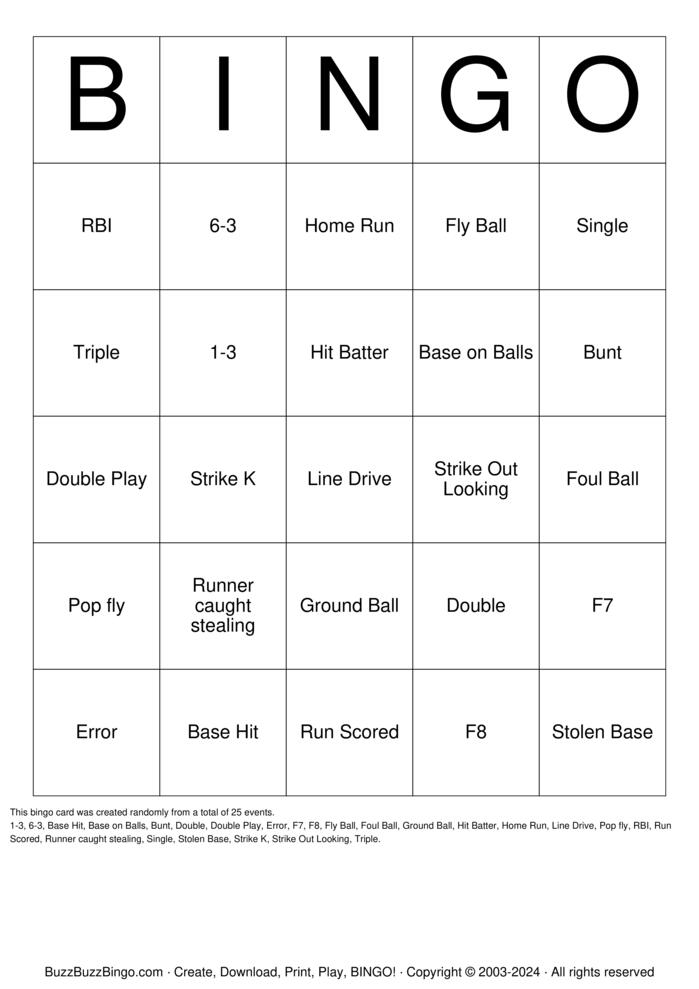 Softball Bingo Bingo Cards to Download, Print and Customize!