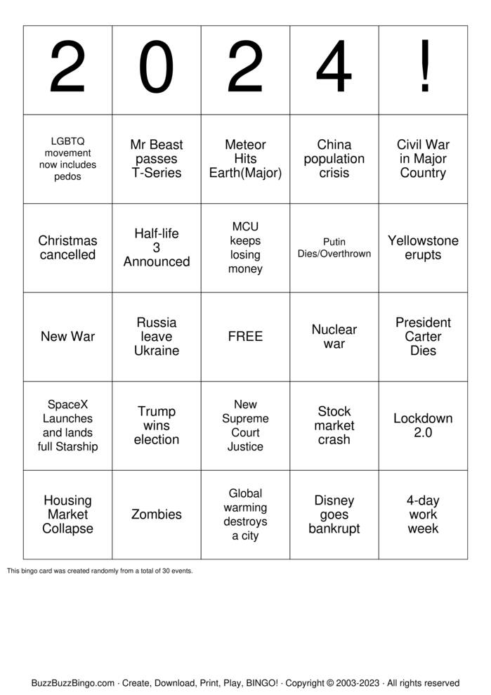 2024! Bingo Cards to Download, Print and Customize!