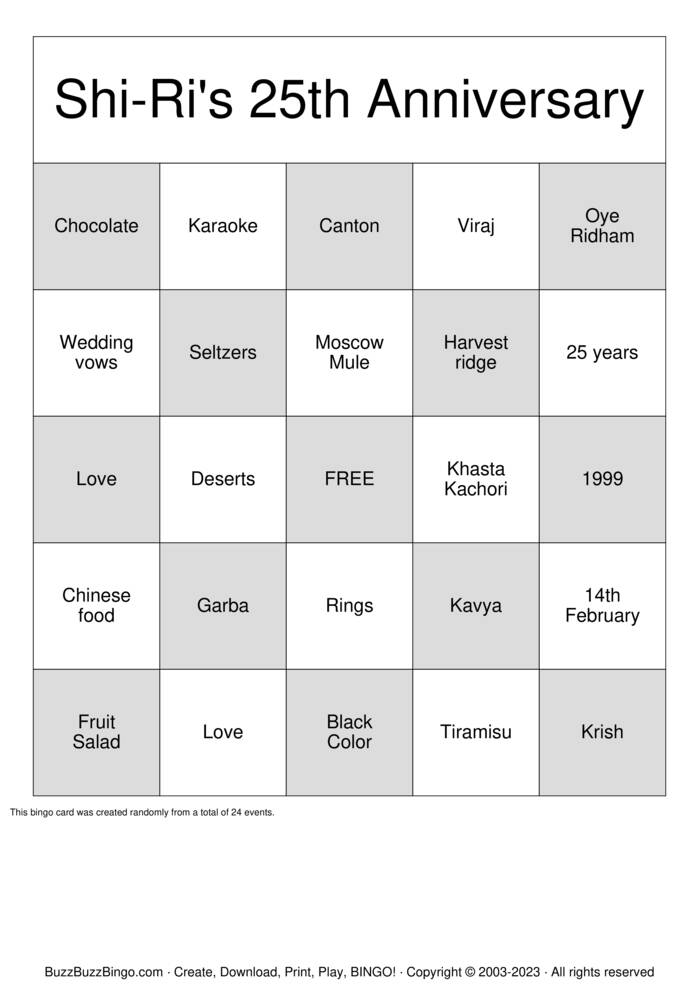 25th Anniversary Bingo Cards to Download, Print and Customize!