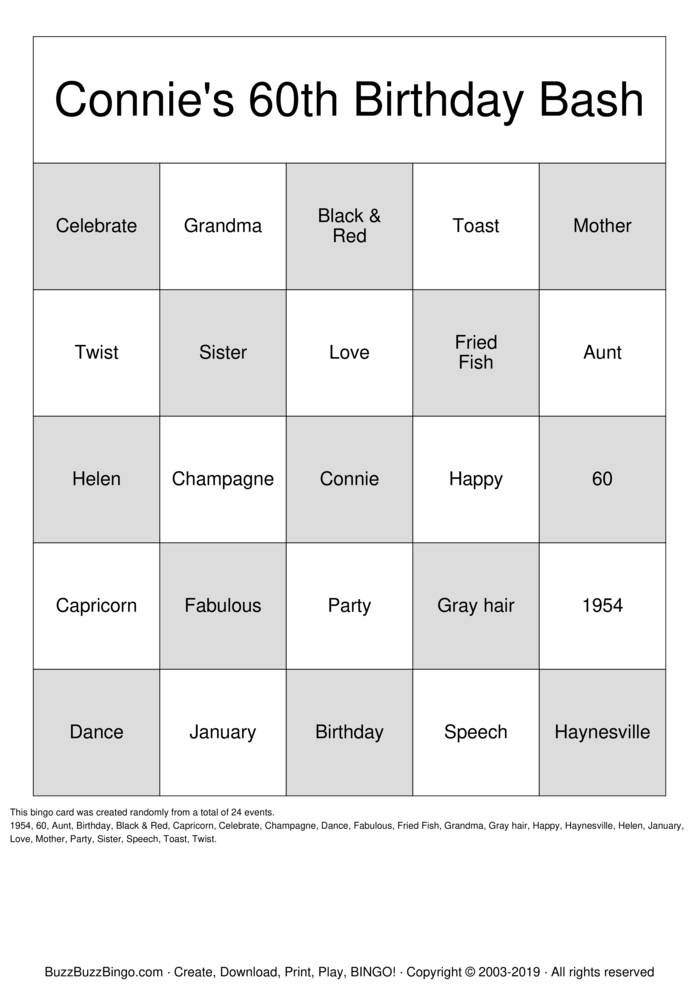 60th Birthday Bingo Cards to Download, Print and Customize!