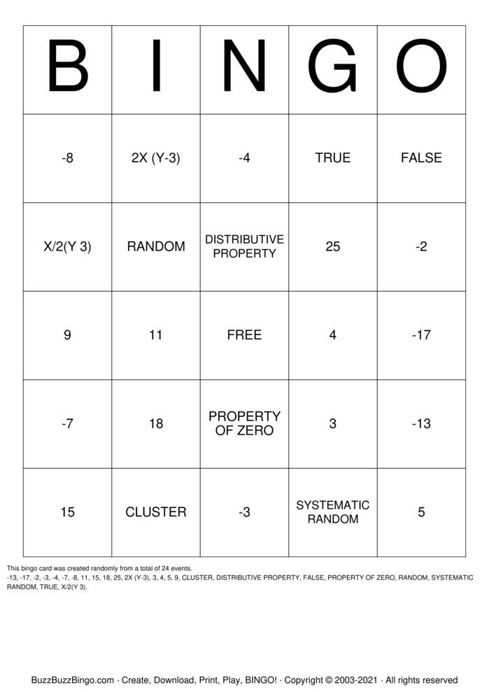 7th grade Math Bingo Cards to Download, Print and Customize!