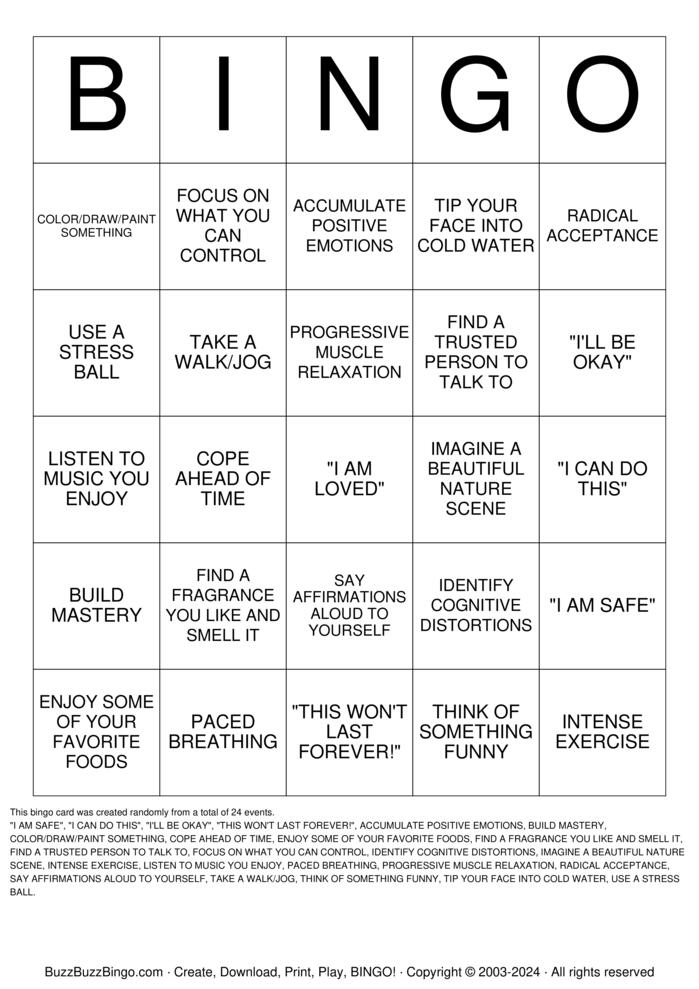 ANXIETY BINGO Bingo Cards to Download, Print and Customize!