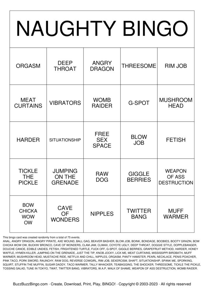 DIRTY BINGO Bingo Cards to Download, Print and Customize!