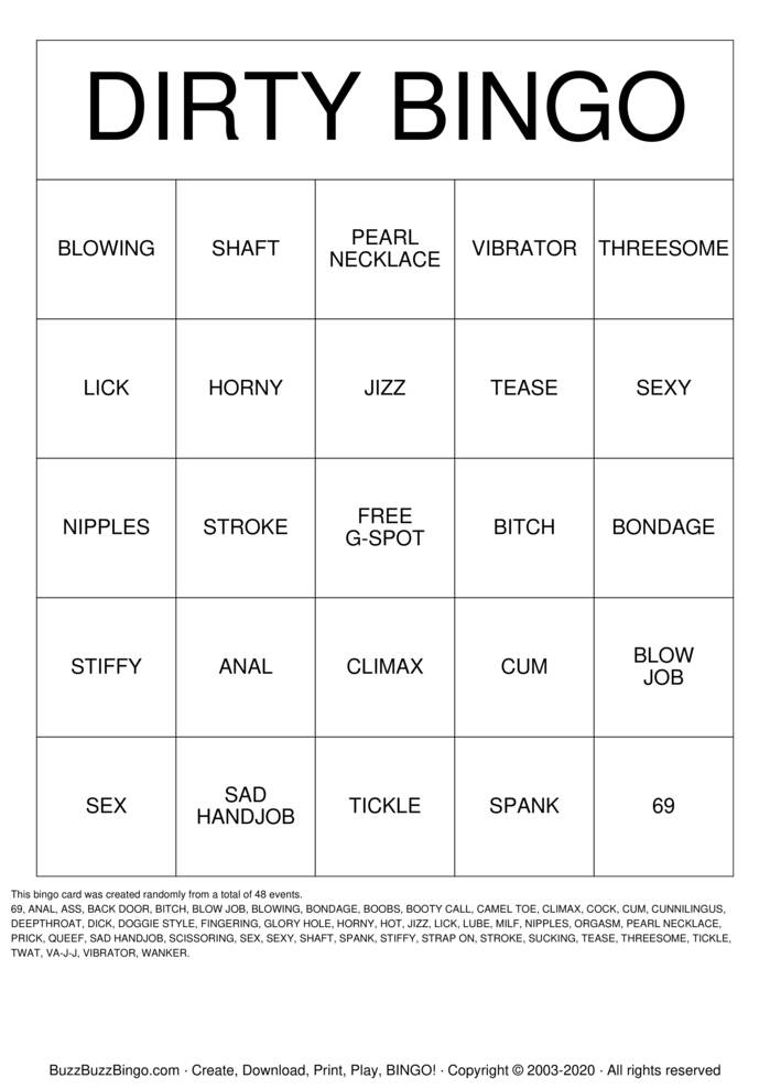 DIRTY BINGO Bingo Cards to Download, Print and Customize!