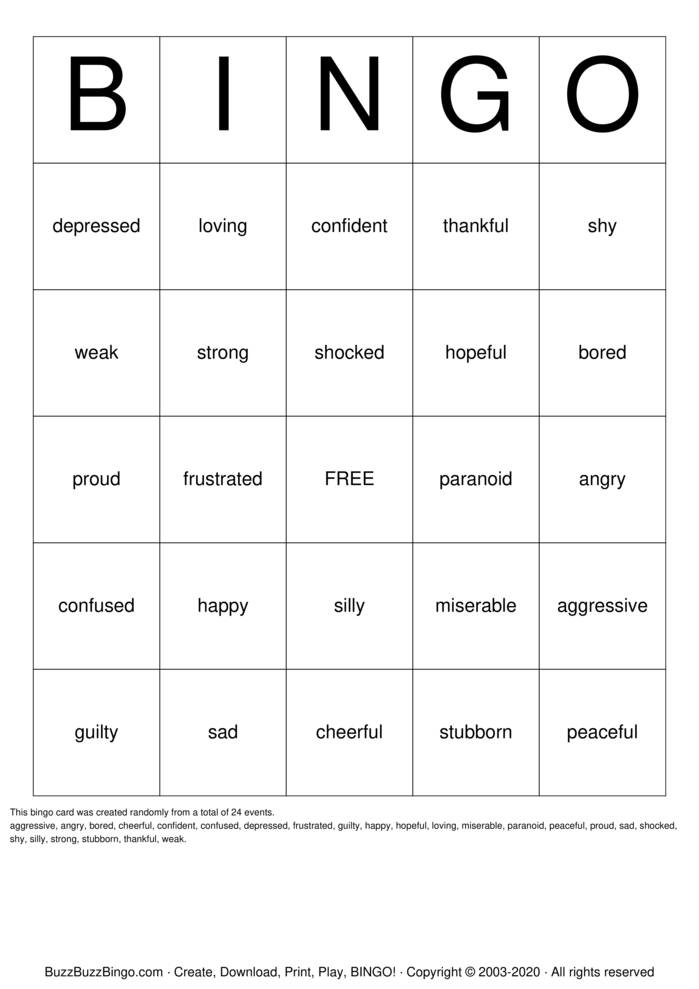 Emotions Bingo Cards to Download, Print and Customize!