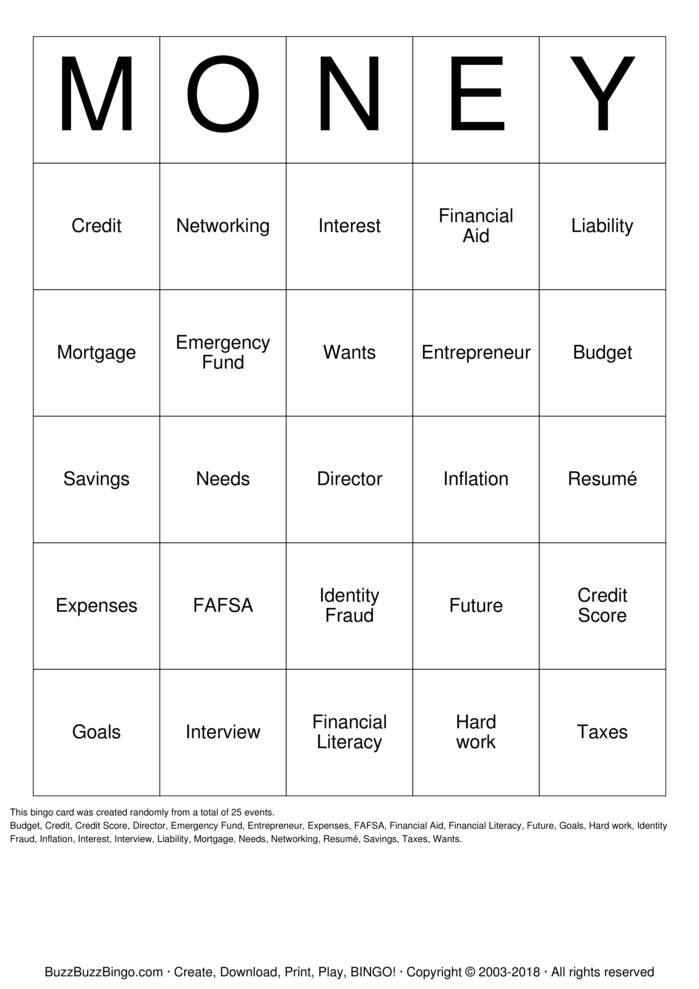 Financial Literacy Bingo Cards to Download, Print and Customize!
