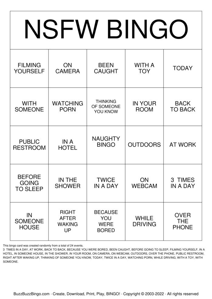 MASTURBATION BINGO Bingo Cards to Download, Print and Customize!