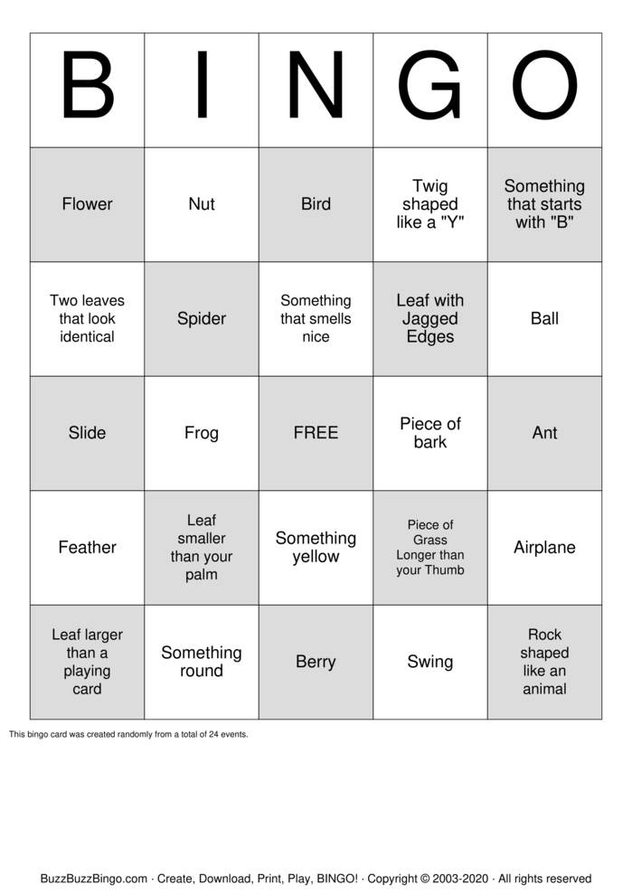 Park Scavenger Hunt Bingo Cards to Download, Print and Customize!