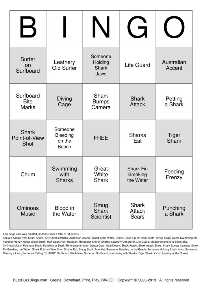 SHARK WEEK BINGO Bingo Cards to Download, Print and Customize!