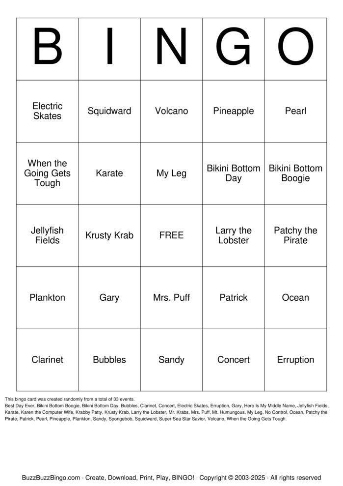 SpongeBob Bingo Cards to Download, Print and Customize!