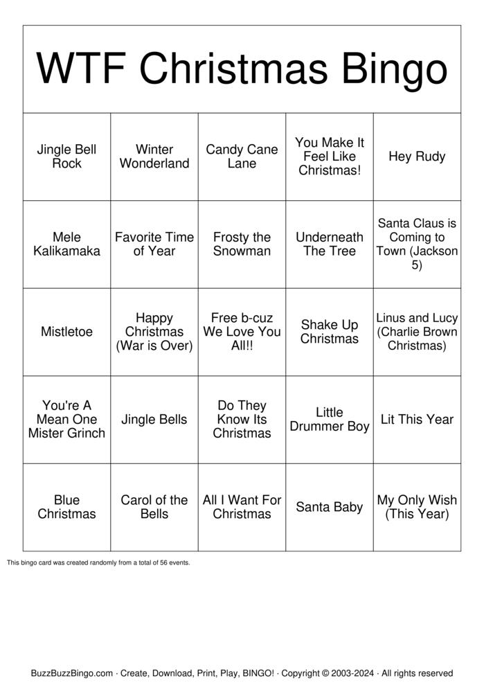 WTF Christmas Bingo Cards to Download, Print and Customize!