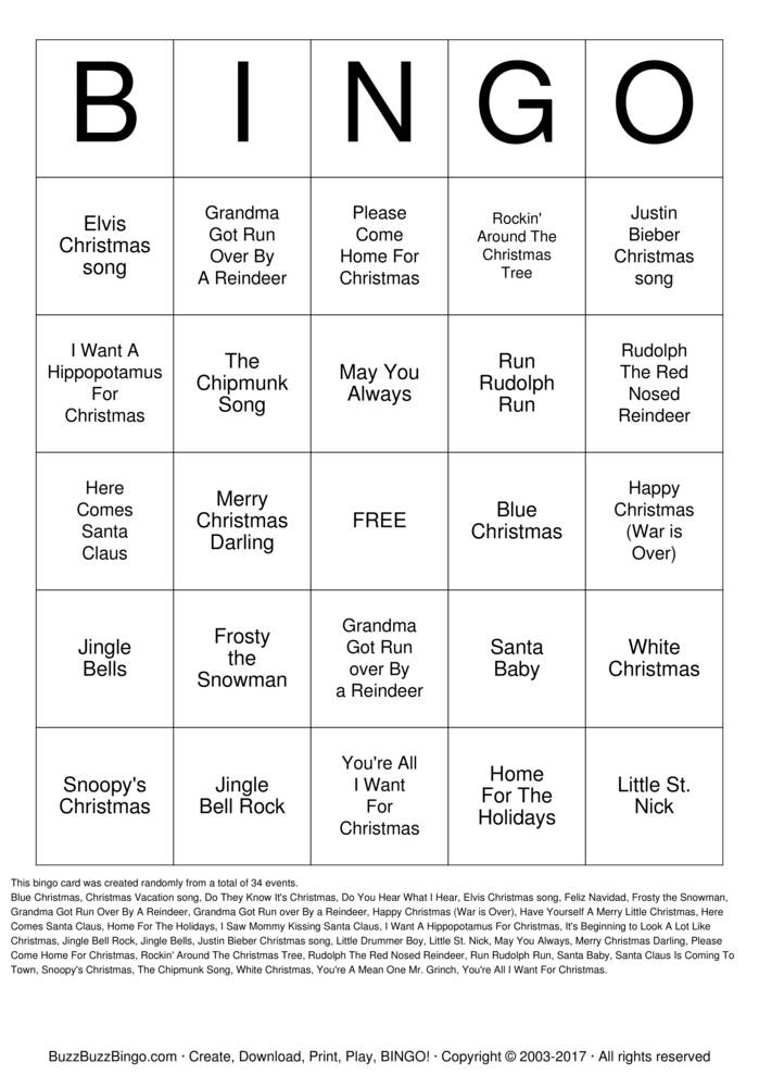 Christmas Songs Bingo Cards to Download, Print and Customize!