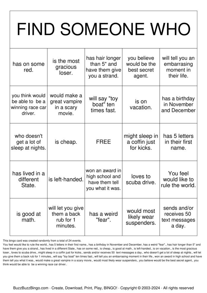Find Someone Who Bingo Cards to Download, Print and Customize!