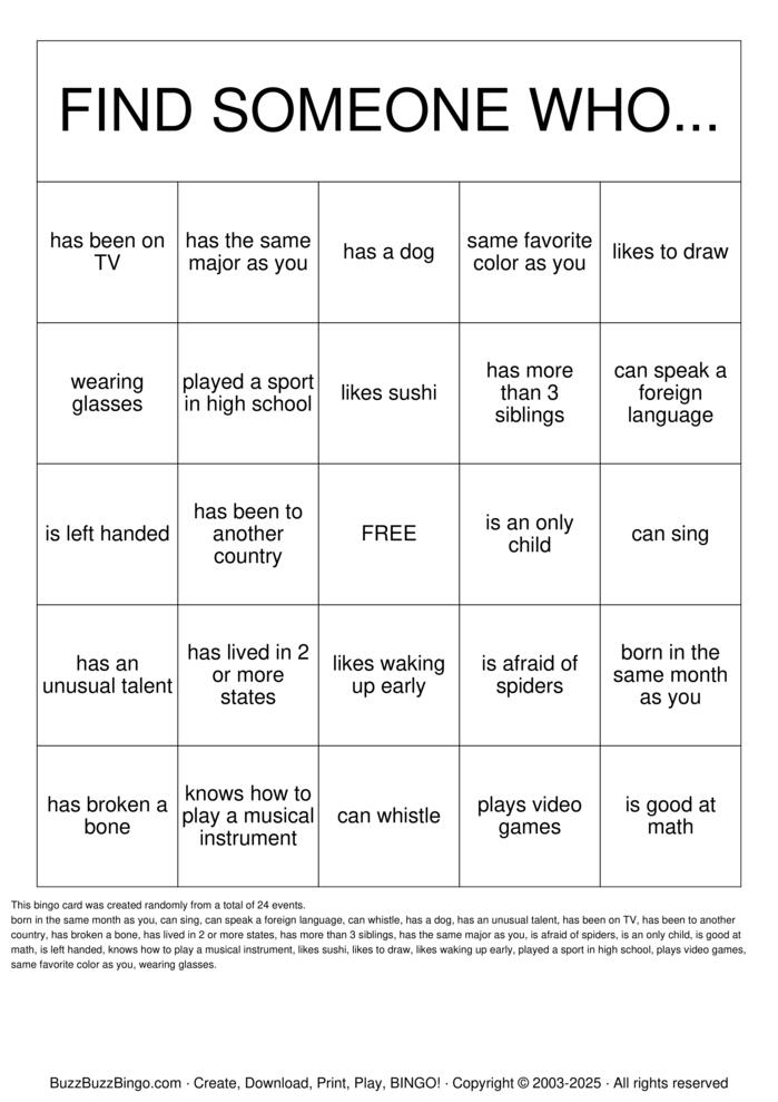 Getting to Know you! Bingo Cards to Download, Print and Customize!