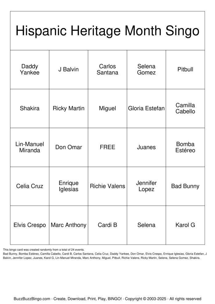 Hispanic Heritage Bingo Cards to Download, Print and Customize!