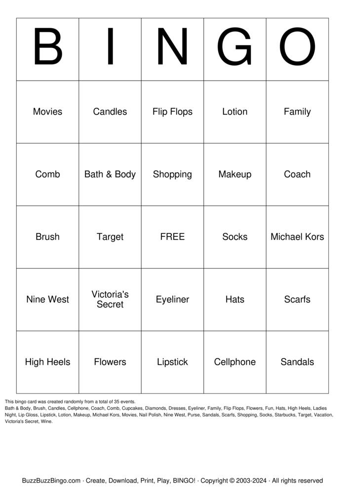LADIES NIGHT OUT Bingo Cards to Download, Print and Customize!