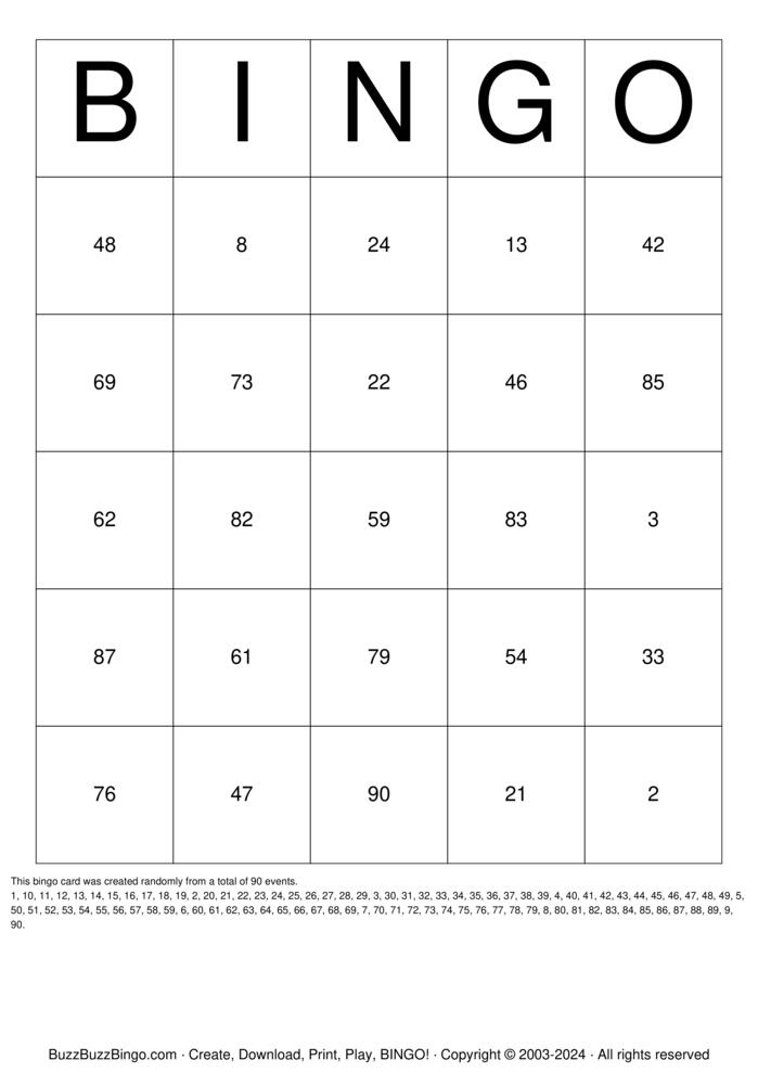 Numbers 1-90 Bingo Cards to Download, Print and Customize!