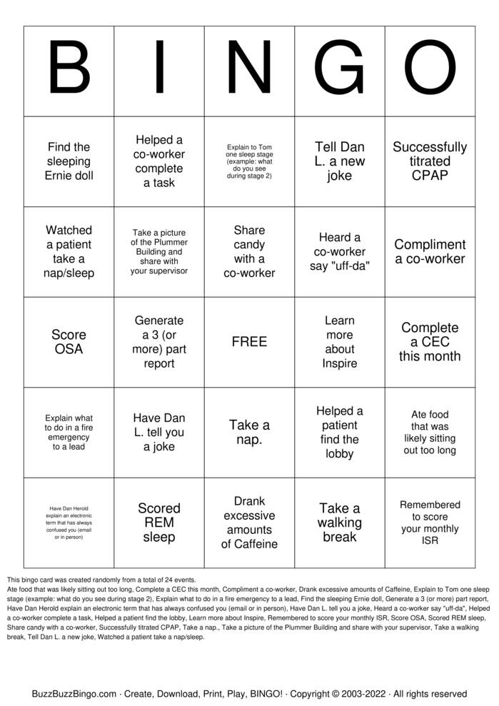 Sleep BINGO Bingo Cards to Download, Print and Customize!