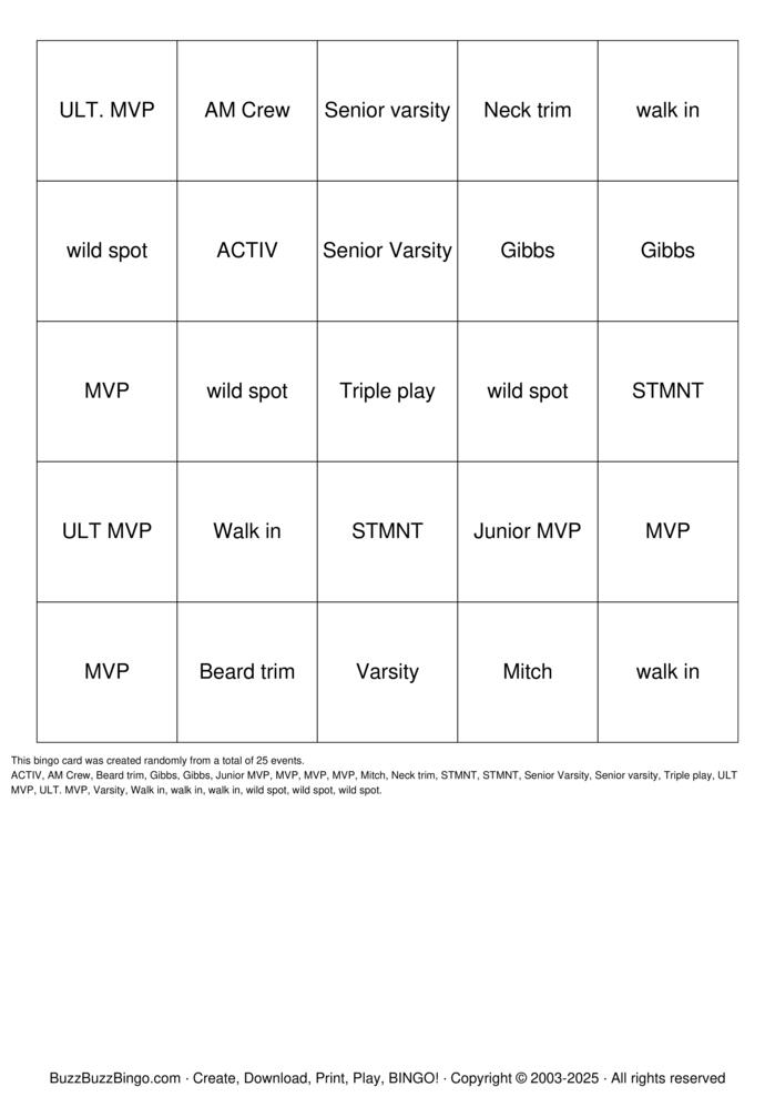 Sport Clips Bingo Cards to Download, Print and Customize!