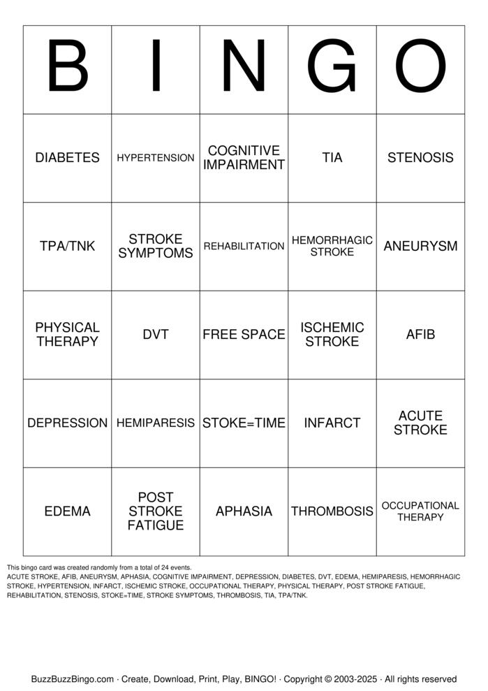 Stroke Bingo Cards to Download, Print and Customize!