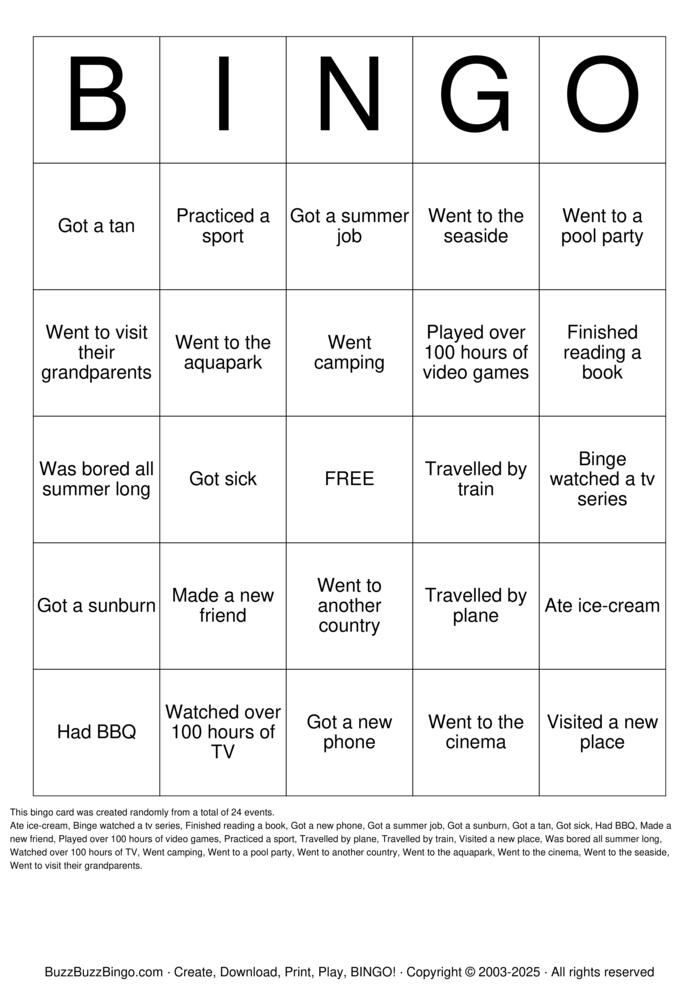 Summer Vacation Bingo Cards to Download, Print and Customize!