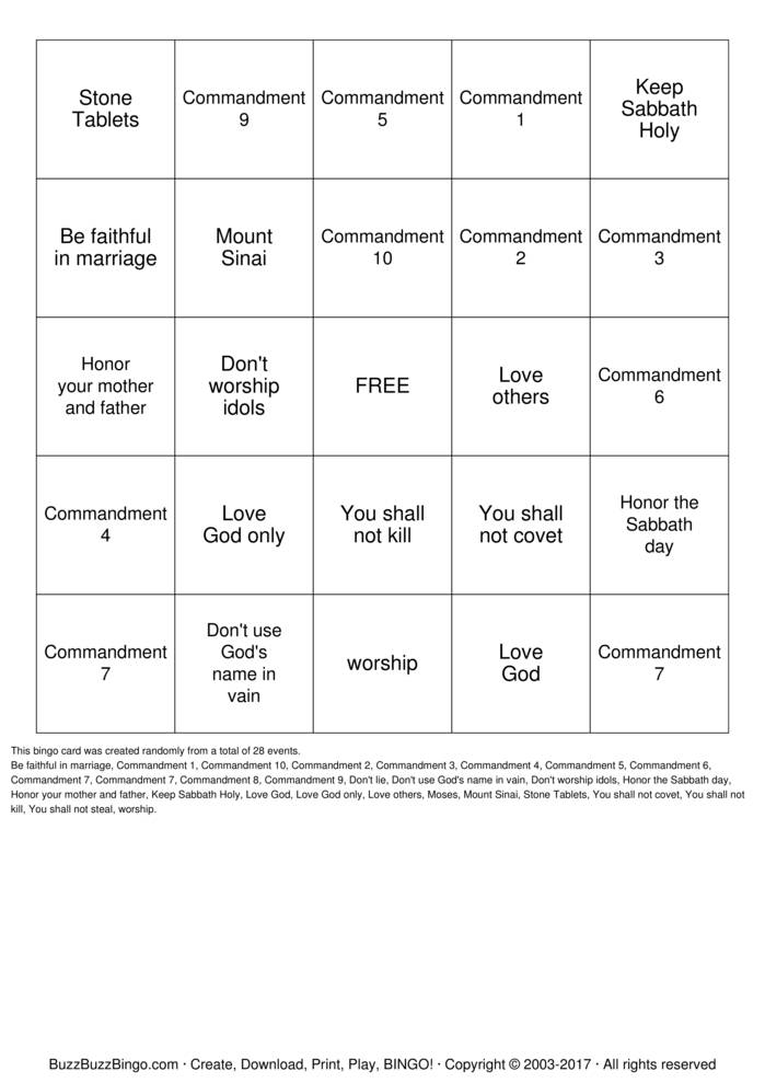 The 10 Commandments Bingo Cards to Download, Print and Customize!