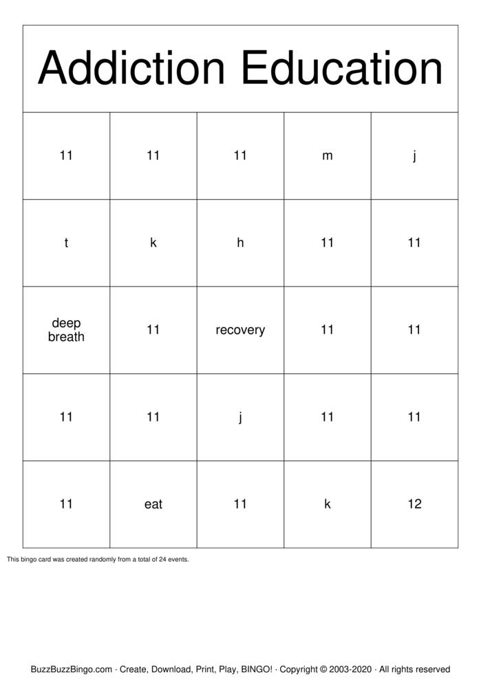 addiction Bingo Cards to Download, Print and Customize!