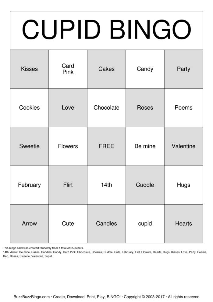 cupid Bingo Cards to Download, Print and Customize!