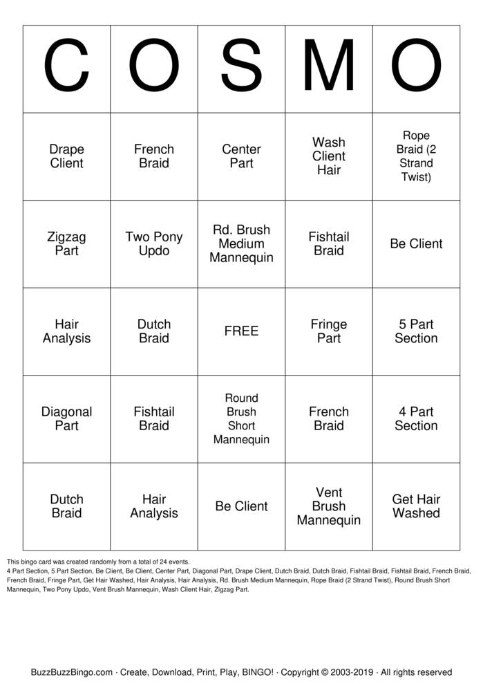 COSMO BINGO Bingo Cards to Download, Print and Customize!