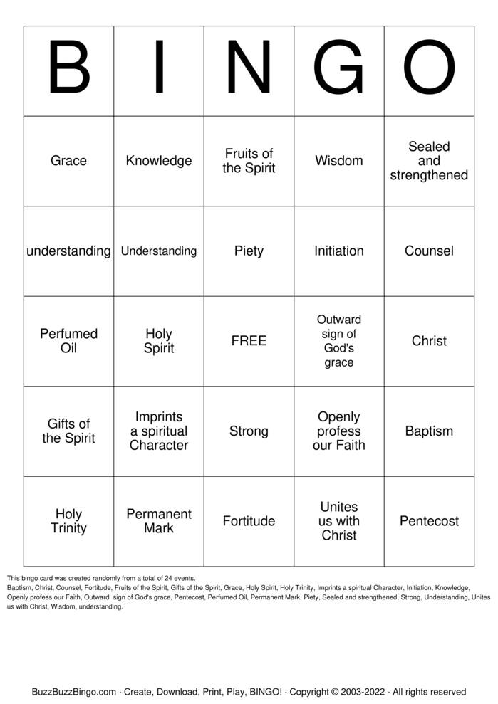 Confirmation Bingo Cards to Download, Print and Customize!