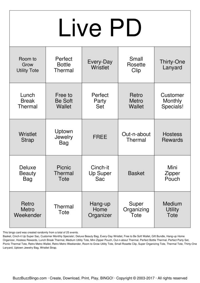 LIVE PD Bingo Cards to Download, Print and Customize!