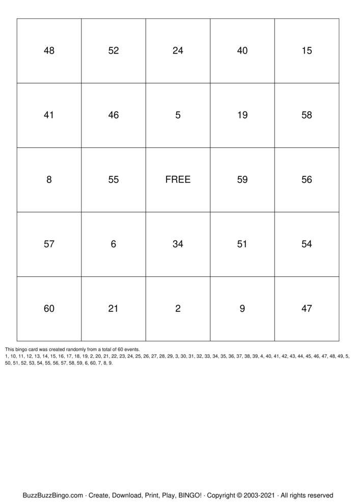 Numbers 1-70 Bingo Cards to Download, Print and Customize!