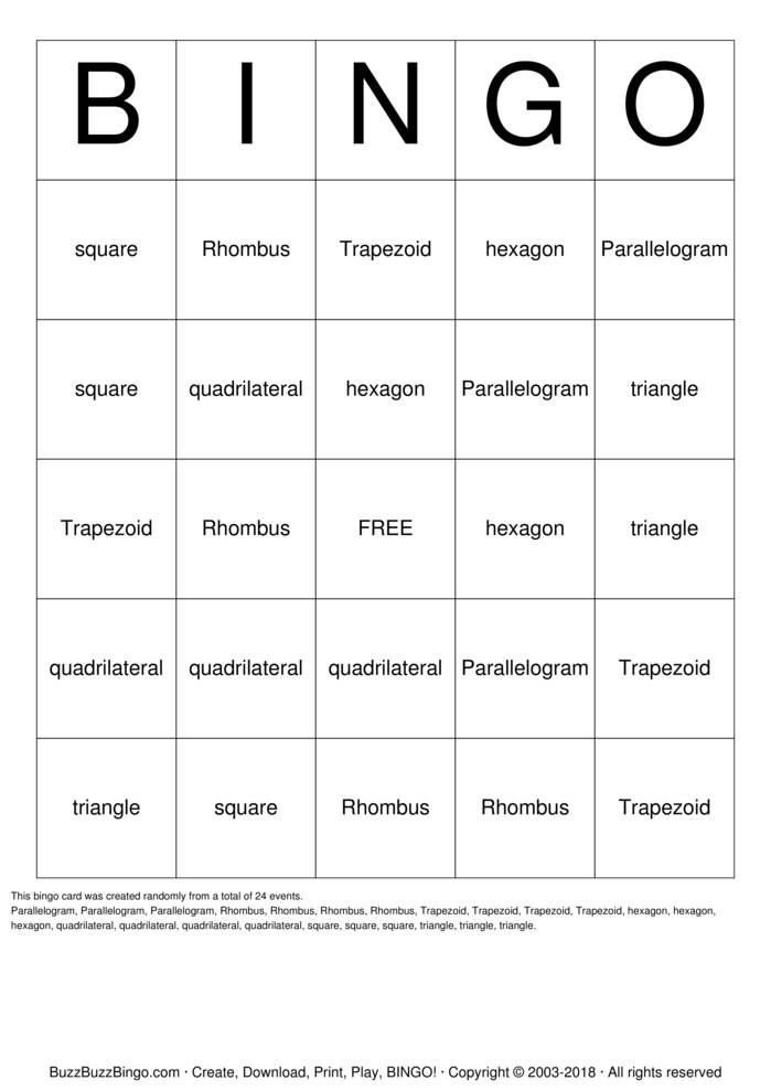 Polygon and Quadrilateral Bingo Cards to Download, Print and Customize!