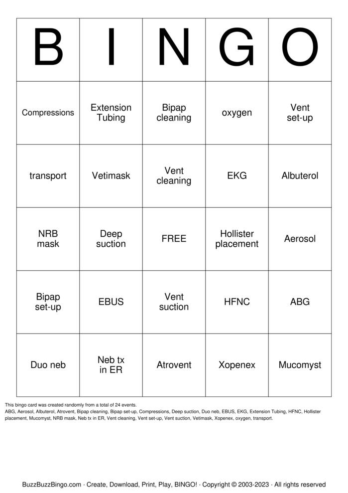 Respiratory Care Week Bingo Cards to Download, Print and Customize!