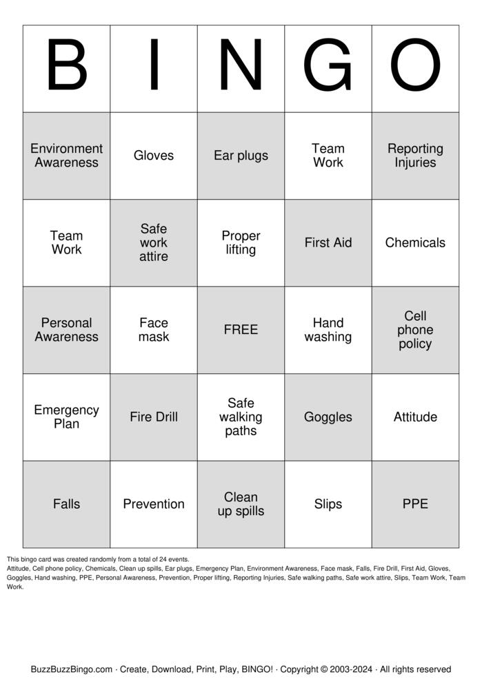 Safety Bingo Cards to Download, Print and Customize!