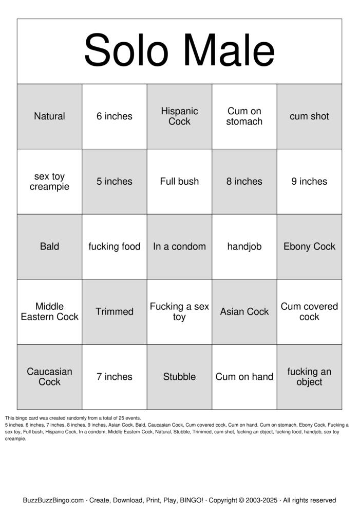 Solo Male Bingo Cards to Download, Print and Customize!