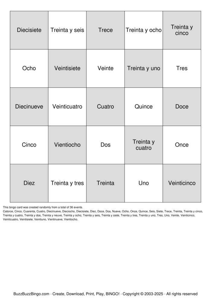 Spanish numbers 1-50 Bingo Cards to Download, Print and Customize!
