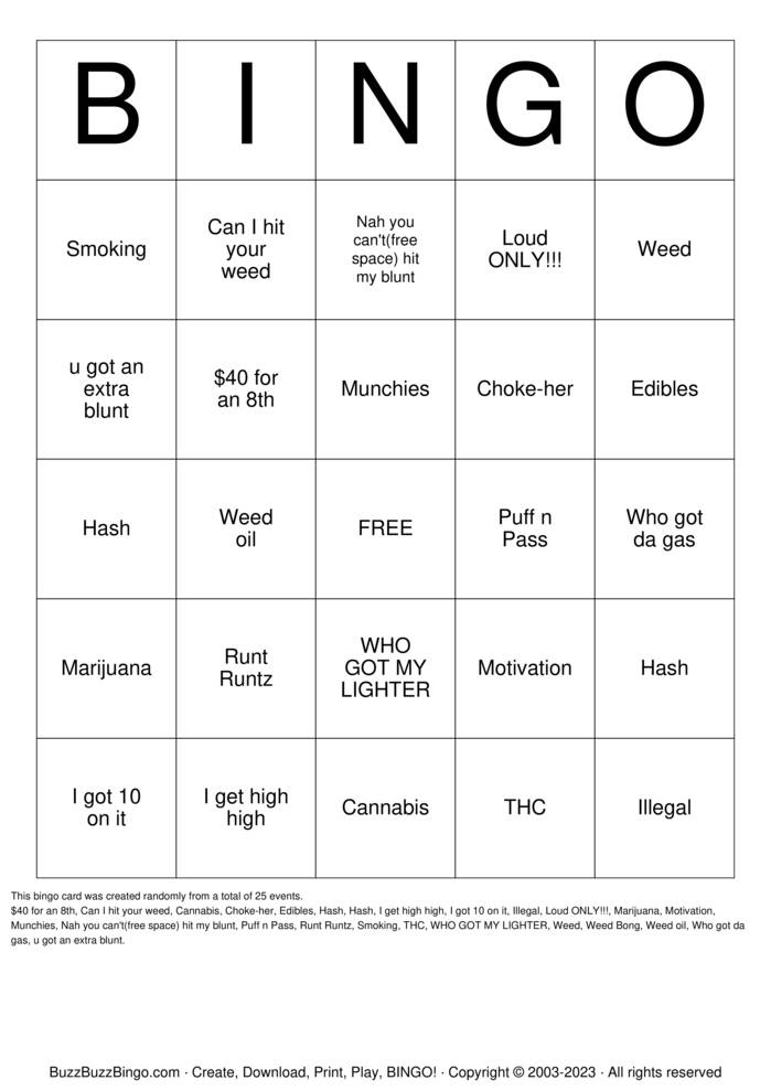 marijuana Bingo Cards to Download, Print and Customize!