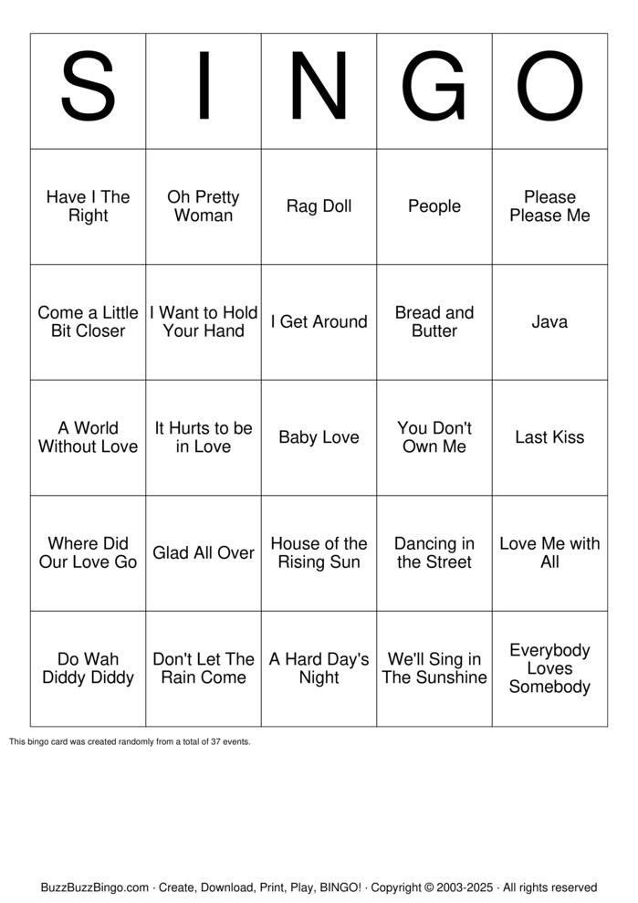 1964 Top 37 Bingo Cards to Download, Print and Customize!