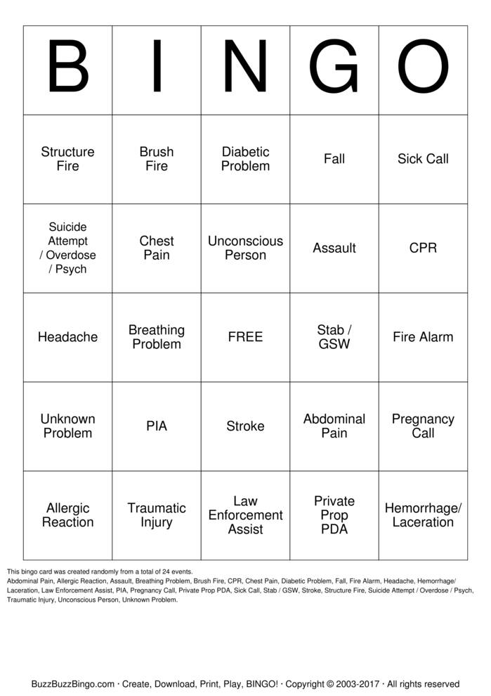 911 Bingo Bingo Cards to Download, Print and Customize!