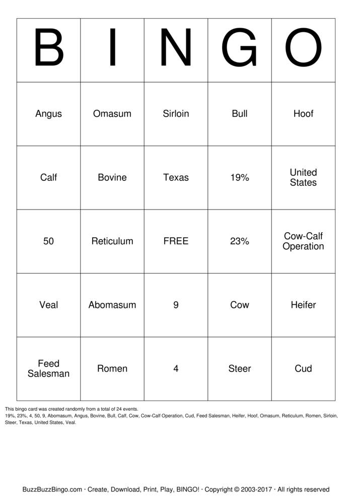 Beef Cattle Bingo Cards to Download, Print and Customize!