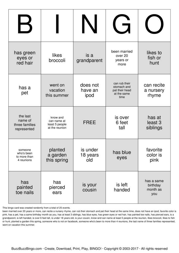 Binder Family Reunion Bingo Cards to Download, Print and Customize!
