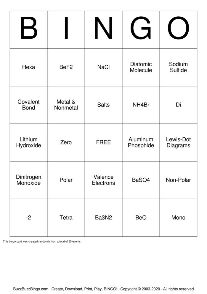 Chemical Bonds Bingo Cards to Download, Print and Customize!